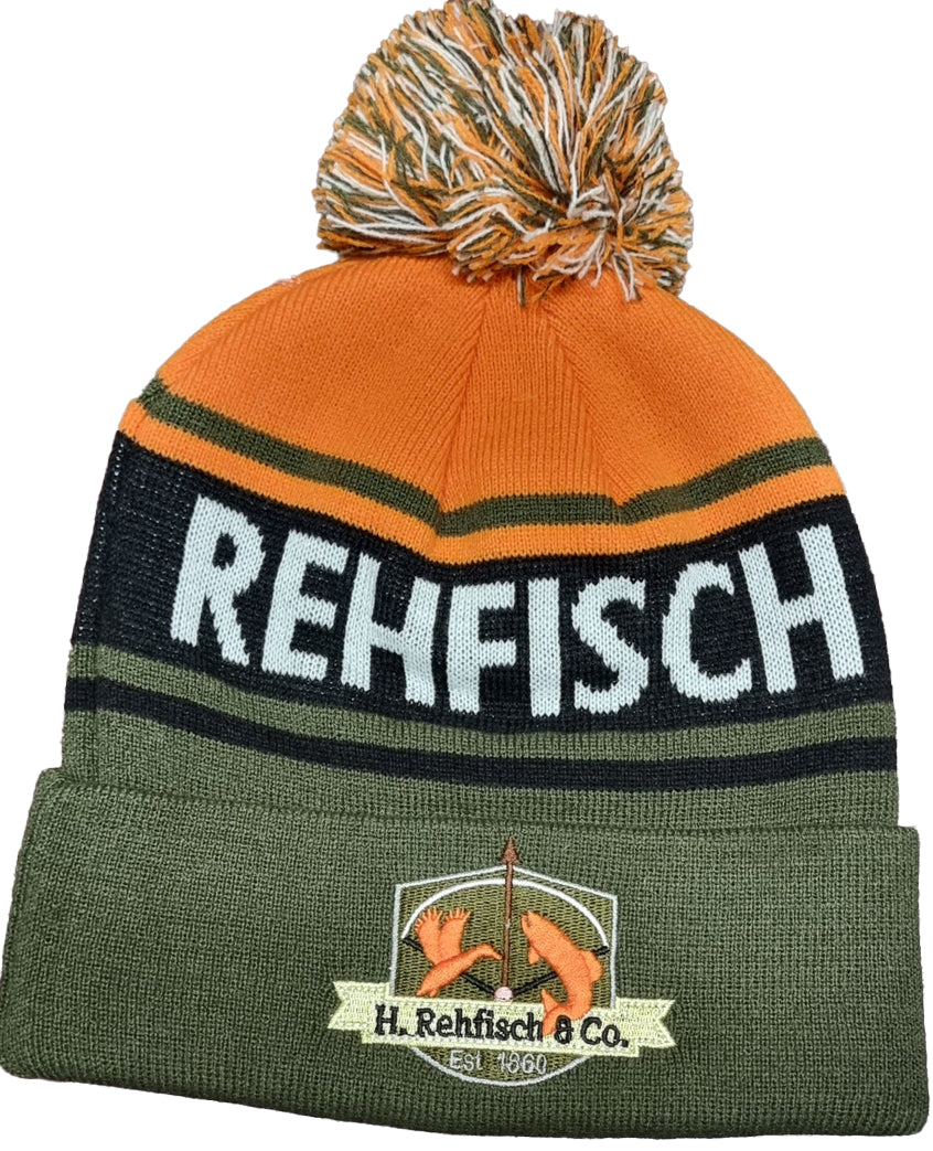 REHFISCH & CO LOGO BEANIE OLIVE/ORANGE — H Rehfisch & Co